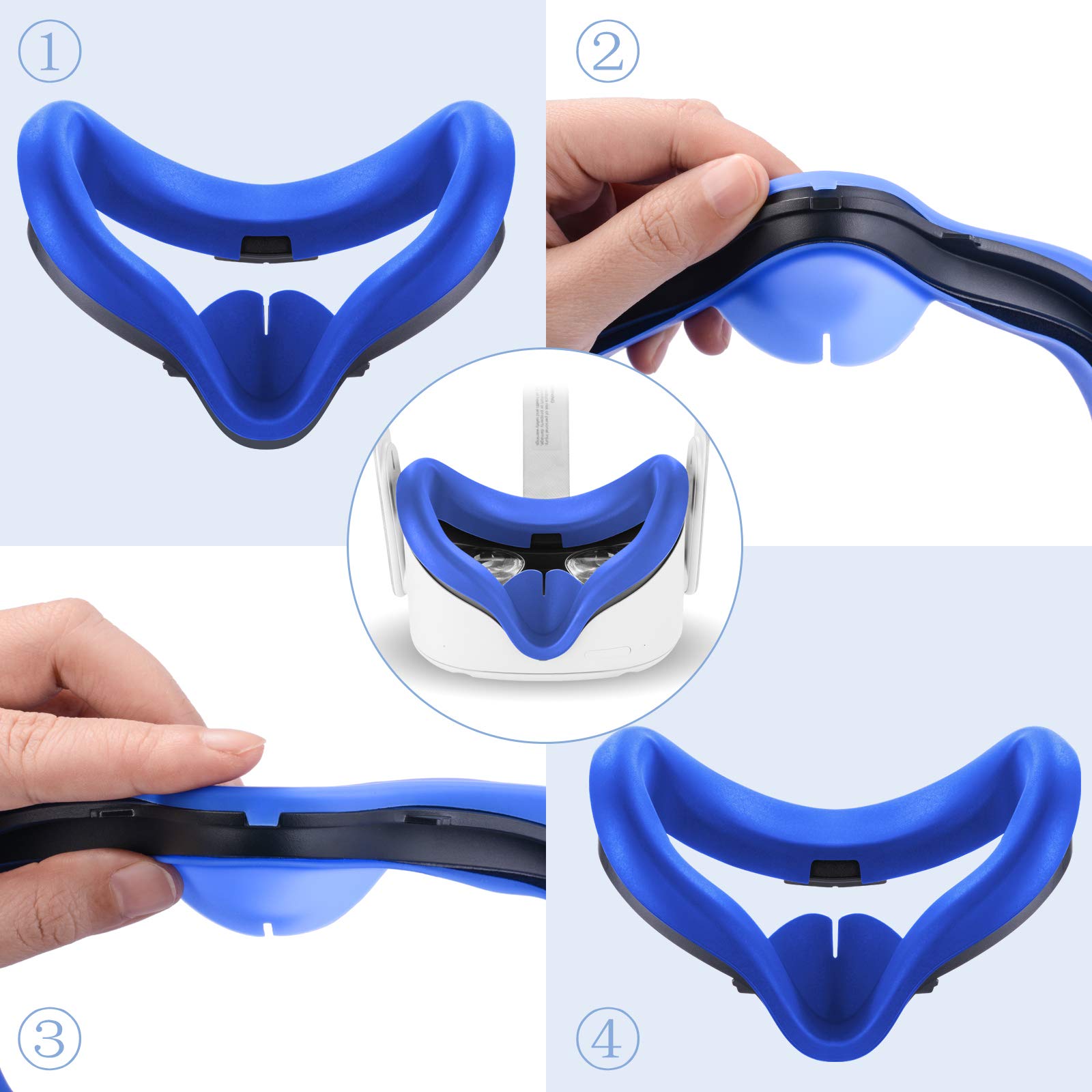 10PCS Set VR Silicone Face Cover Compatible with Oculus Quest 2 Accessories, Sweat-Proof Lightproof Non-Slip Washable Replacement (Blue/Black/Red/White),Len Protector,Disposable Eye Cover