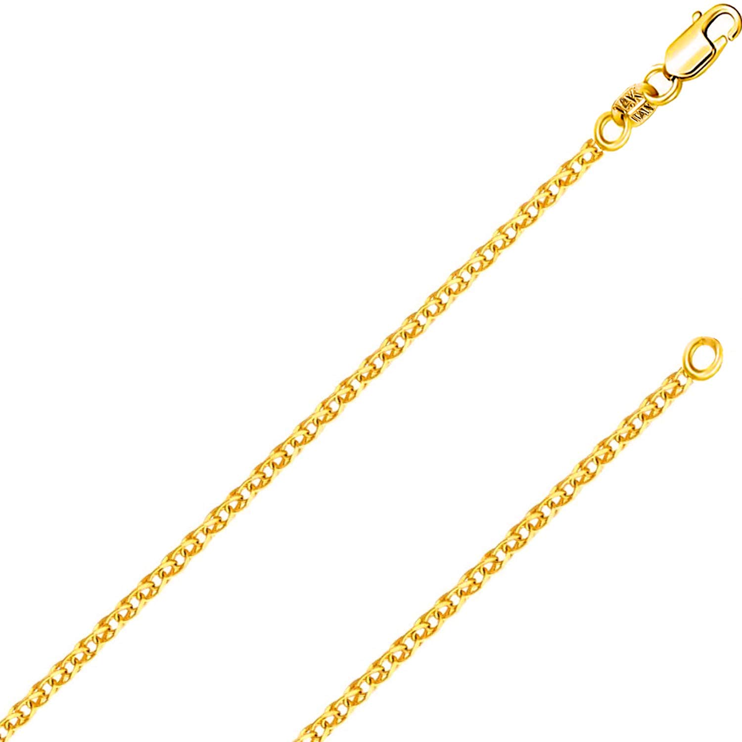 14K Solid Gold Italian Yellow White Gold 1.5mm Flat Open wheat Link Chain Necklace- Made in Italy-14 Karat with Lobster Claw or Spring Ring Clasp Include Gift Box with Order, Metal, not-applicable
