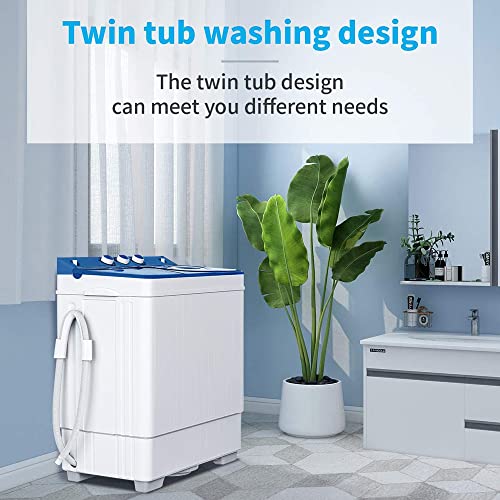 26Lbs Portable Washing Machine and Dryer, Twin Tub Portable Washer Dryer Combo with Drain Pump, Semi-Automatic 18Lbs Washer Mini Laundry Machine with 8Lbs Spinner for Dorms, Apartments, RVs, Blue