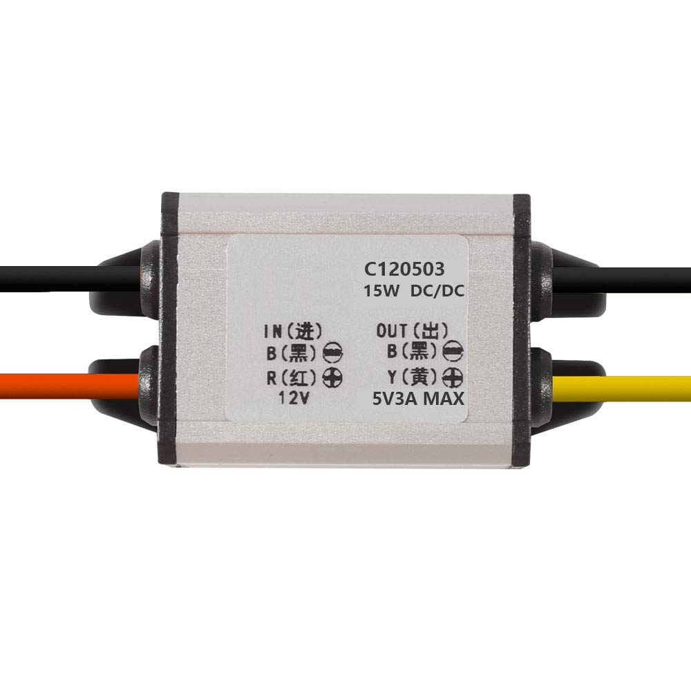 12V to 5V DC Converter Car Power Voltage, Waterproof DC 6.3-22V 12V Step Down to DC 5V 3A 15W Voltage Regulator Buck Converter Power Supply Step-Down Module Compatible with Vehicle Car Truck Volt