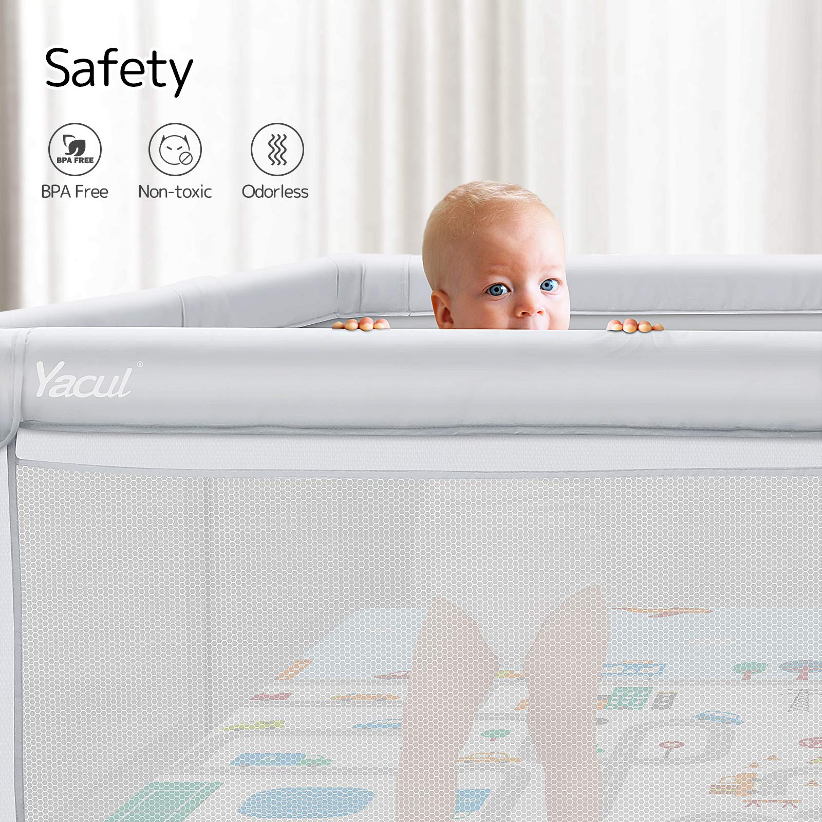 Baby Playpen with Mat, 79"x71" Extra Large Play Pens for Babies and Toddlers, Infants Playpen Gate Kids Safety Play Yard (Light Gray)