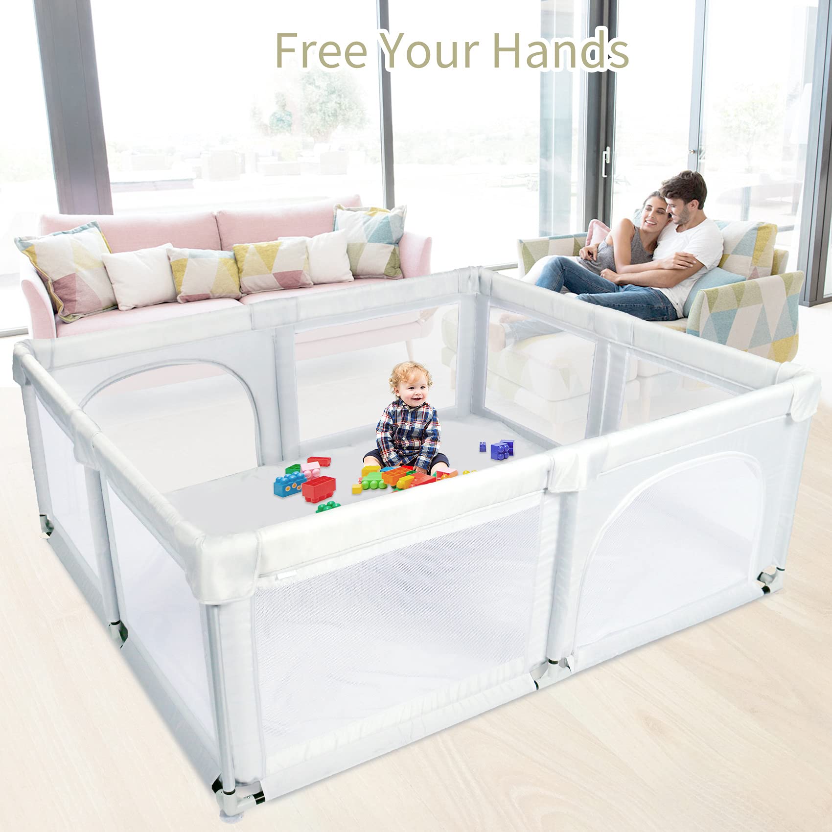 Extra Large Baby Playpen with Mat Included 70x60, Play Pens and Play Yard for Babies and Toddlers