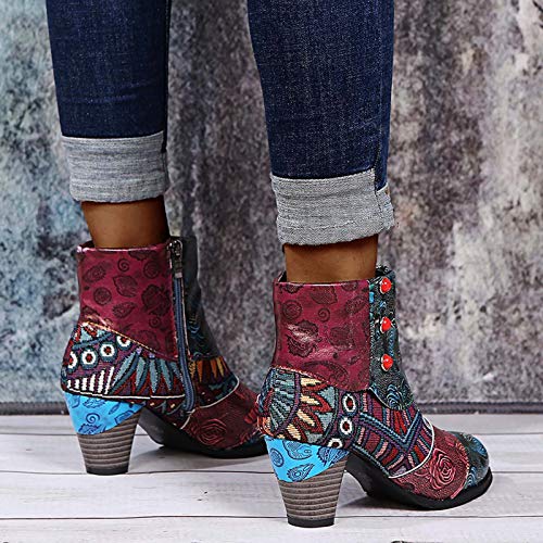 justHIGH Women's Closed Round Toe Suqare Heels Zipper Short Booties Chunky Ankle Bootie Shoes