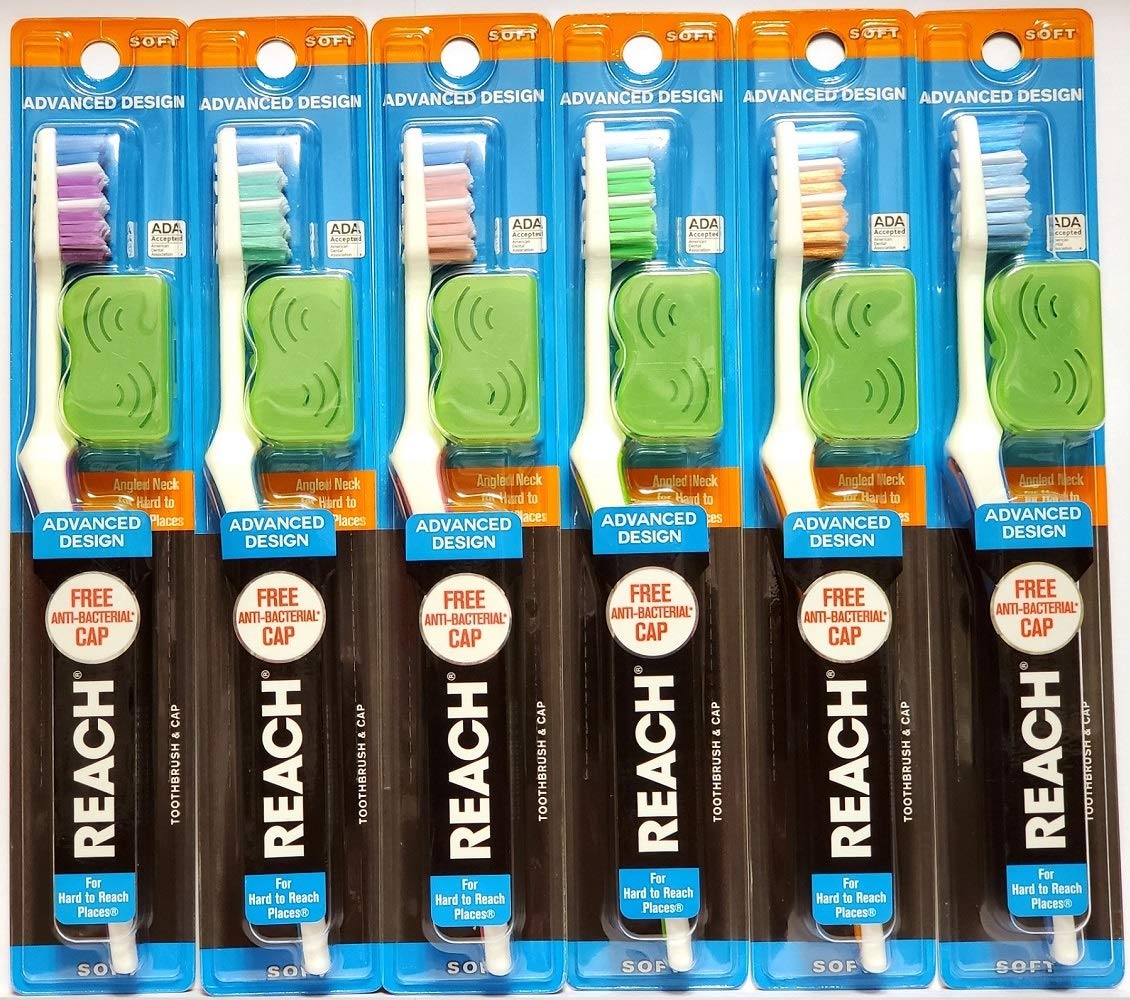 Reach Advanced Design Soft Toothbrushes With Cap, Color May Vary (Pack of 6)6