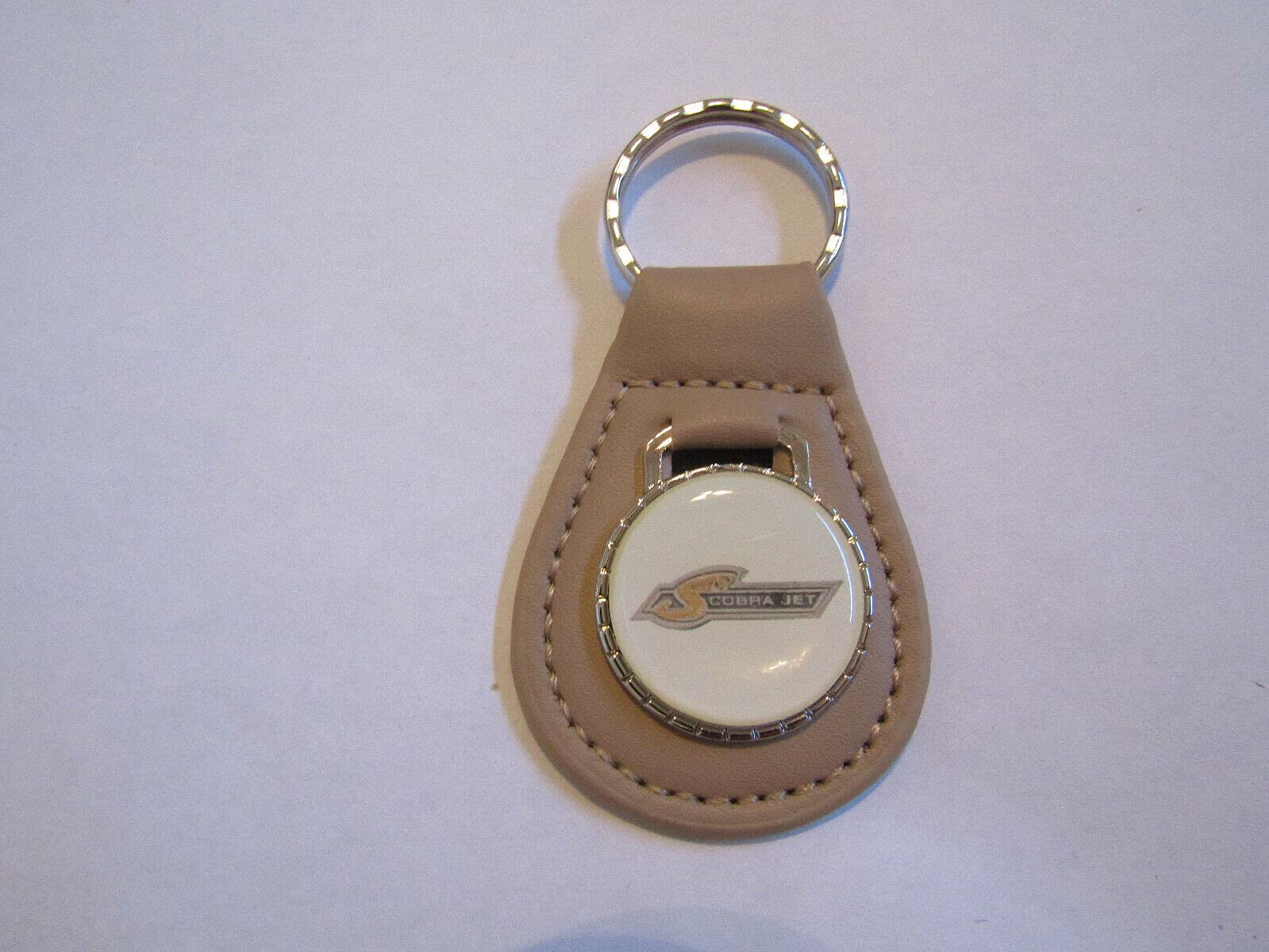 1968 SHELBY COBRA JET DASH EMBLEM LOGO LEATHER KEYCHAIN - BEIGE