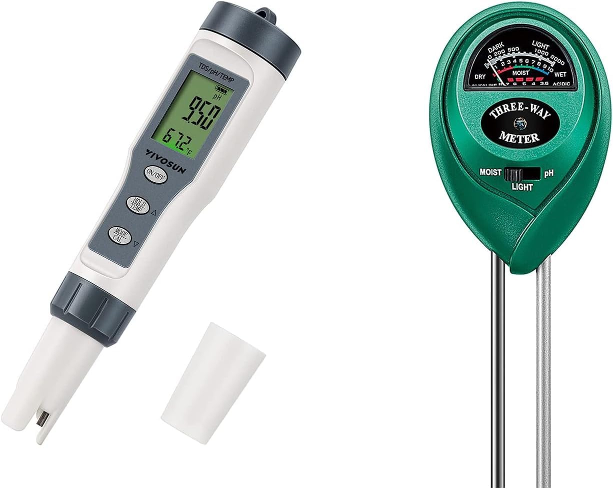 VIVOSUN 3-in-1 Digital pH Meter with ATC, Soil Tester for Moisture, pH and Light-Indoor and Outdoor Use