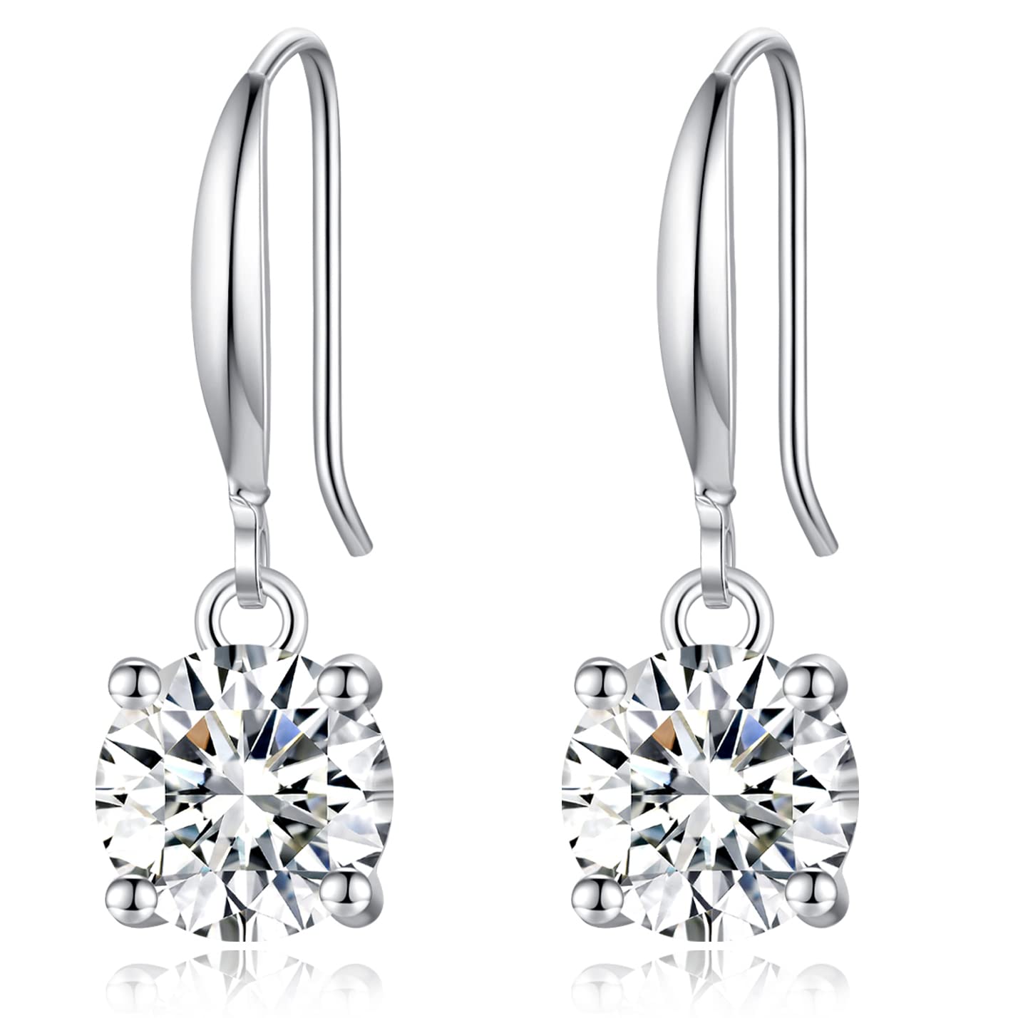 2-4CT Moissanite Dangle Earrings, 4P DF Color Ideal Cut Simulated Diamond 925 Sterling Silver Earrings for Women with Certificate of Authenticity (4CT)