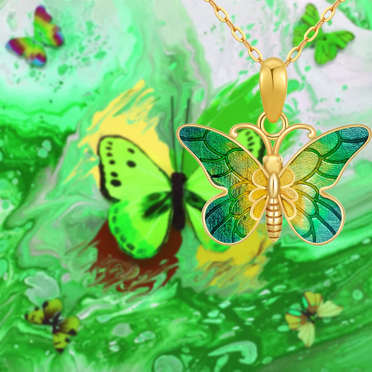 14k Solid Gold butterfly Pendant Necklaces for Women 2 Style Yellow Gold Jewelry Present for Wife Girlfriend Mother-8336