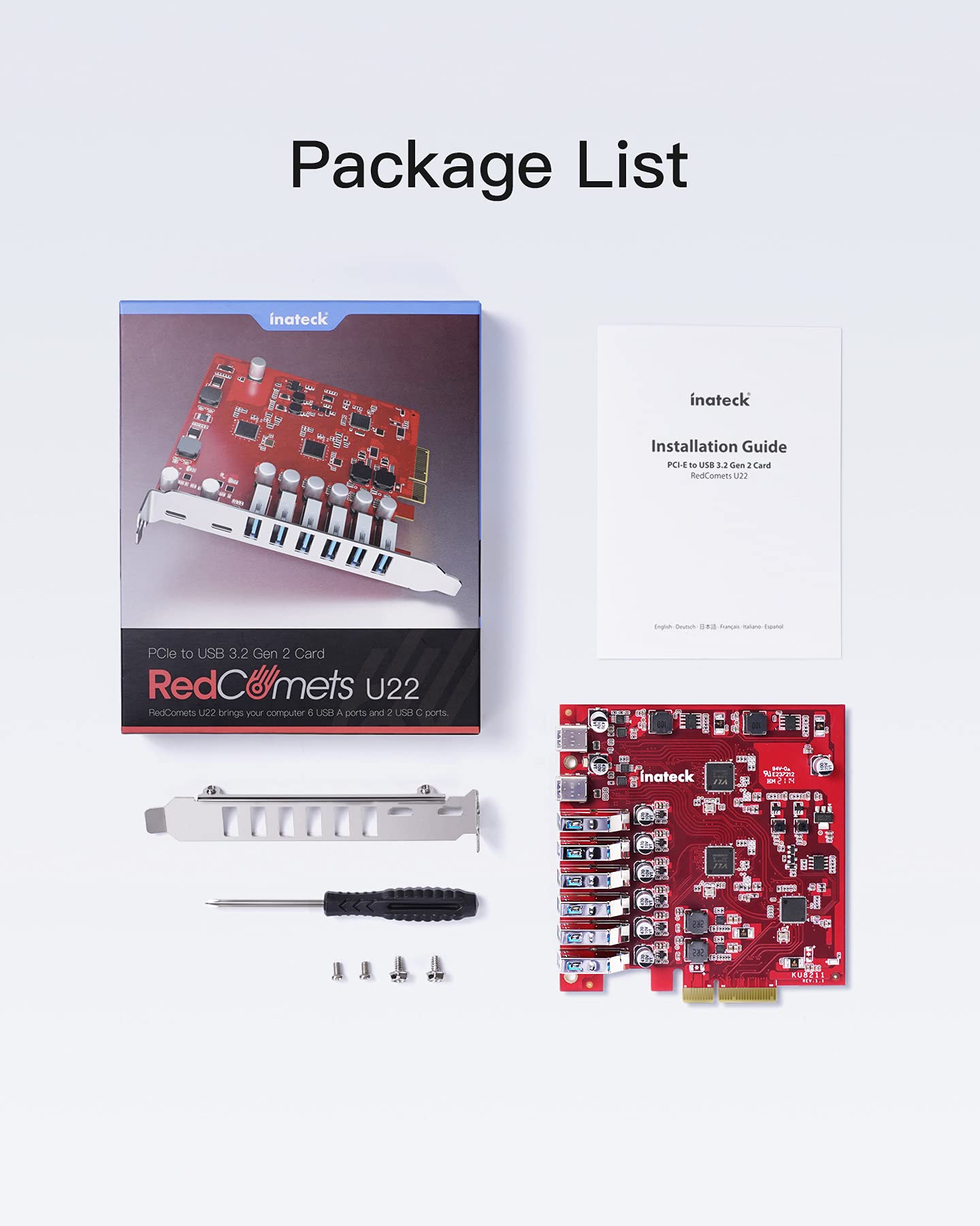 Inateck PCIe to USB 3.2 Gen 2 Extension Card with 16 Gbps Bandwidth, 6 USB Type-A and 2 USB Type-C Ports, RedComets U22