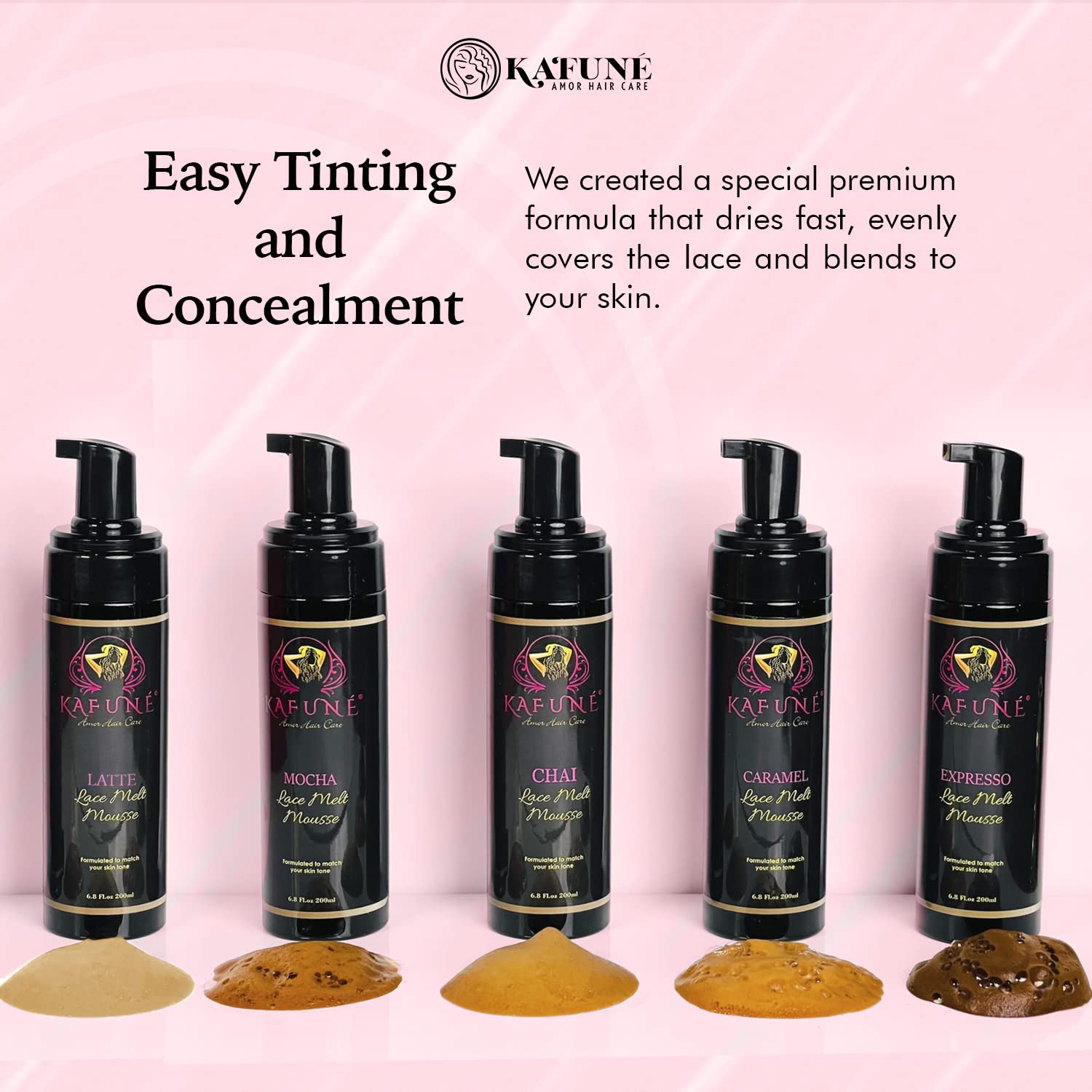 Kafune Amor Premium Lace Melting Mousse - Tinted Quick-Drying Mousse for Lace Wigs, Natural Finish, Ideal for Braids and Baby Hairs - Expresso Dark Brown