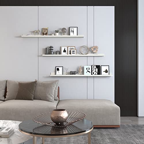 Calenzana 47 Inch Floating Shelves Wall Mounted Set of 3, Long Picture Ledge Shelf for Living Room Bathroom Bedroom Kitchen Office, Creamy White