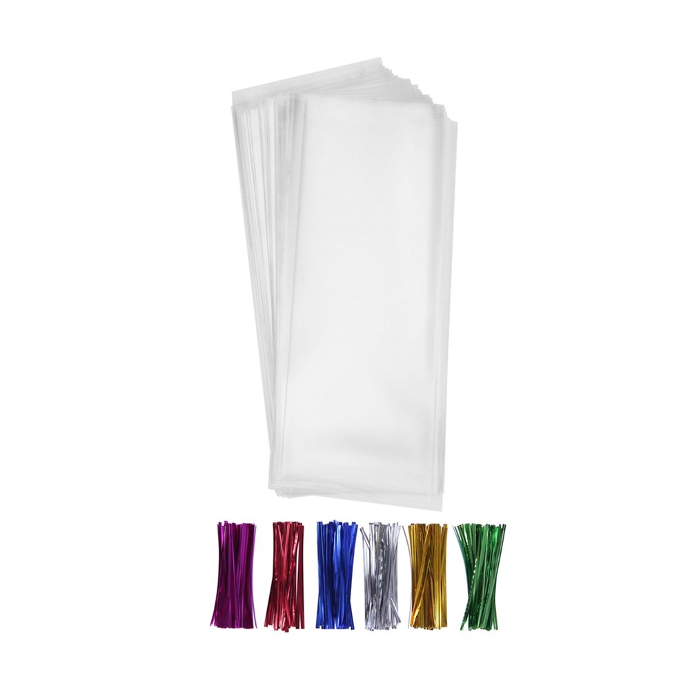 200 Clear Poly Cello Bags 9x12 with Twist Ties - 1.4mils Thickness OPP Large Plastic Bags Party Favors Supplies Thank you Gift (9'' x 12'')