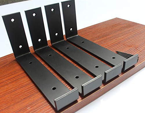 8 Pack - 7.25"L x 4"H x 1.5"W 5mm Thick Black Hook Brackets, Hook Iron Shelf Brackets, J Bracket, Metal Shelf Bracket, Industrial Shelf Bracket, Modern Shelf Bracket Shelf Supports with Screws
