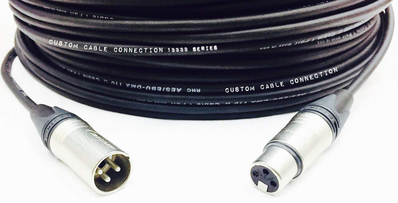 200 Foot 3-Pin XLR 24 AWG (Gauge) DMX512 Data Cable Male to Female for Stage Lighting, LED Uplights, DJ Lights and DMX512 Controller- Made by Custom Cable Connection