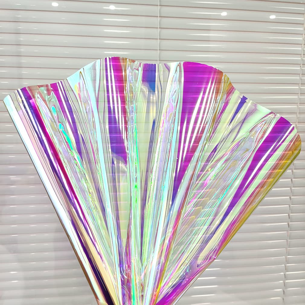 12x53 Inch Iridescent Holographic Clear PVC Fabric Transparent Laser Rainbow Vinyl for DIY Patchwork Bags Bows Jewlery Making