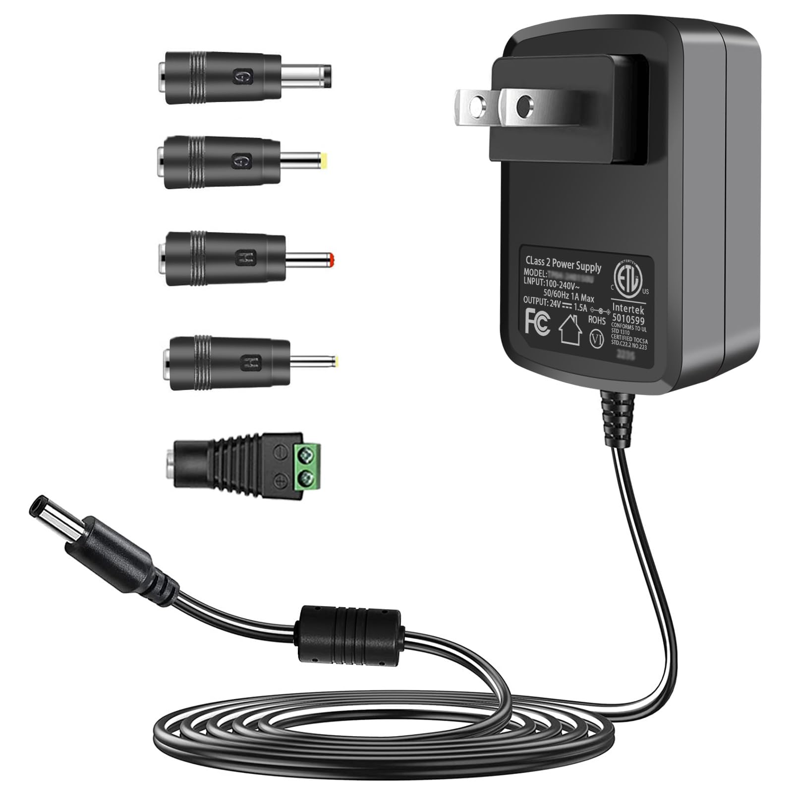 TKDY 24V DC Power Supply Cord, 100-240V AC to DC 24 Volt 1.5A 1A 0.5A 24Vdc Power Adapter, for DC24V LED Strip Lights Diffuser Humidifier and More (Not 24V Battery Charger).