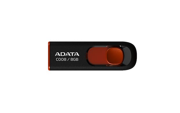 A-DATA TECHNOLOGY C008 16GB USB 2.0 Retractable Capless Flash Drive, Black/ Red (AC008-16G-RKD)
