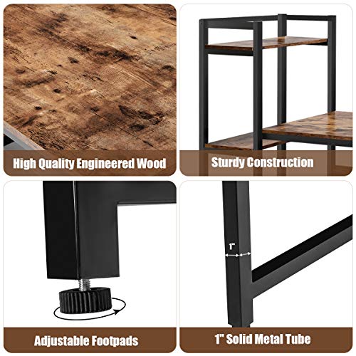 Tangkula 59-Inch Computer Desk with Bookshelf, Home Office Desk with Storage Bookshelf, Metal Frame & Adjustable Foot Pads, Space Saving Computer Workstation Study Writing Desk