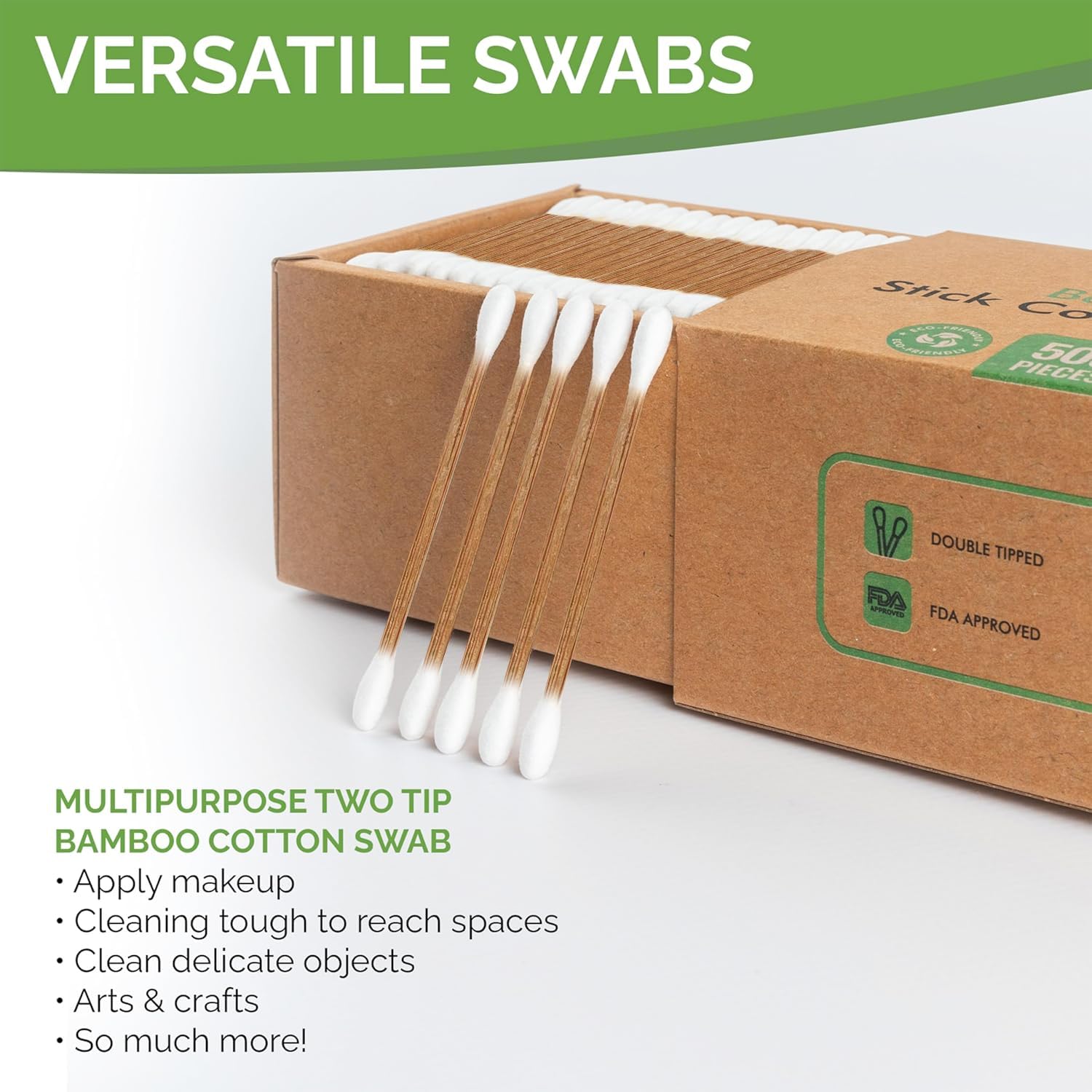 Beautiful Mind Bamboo Cotton Swabs for Ears – 500 Pack – Qtips with Carbonized Bamboo for Durability – Eco-Friendly, Biodegradable & Vegan – 100% Organic Cotton Ear Swabs for Makeup