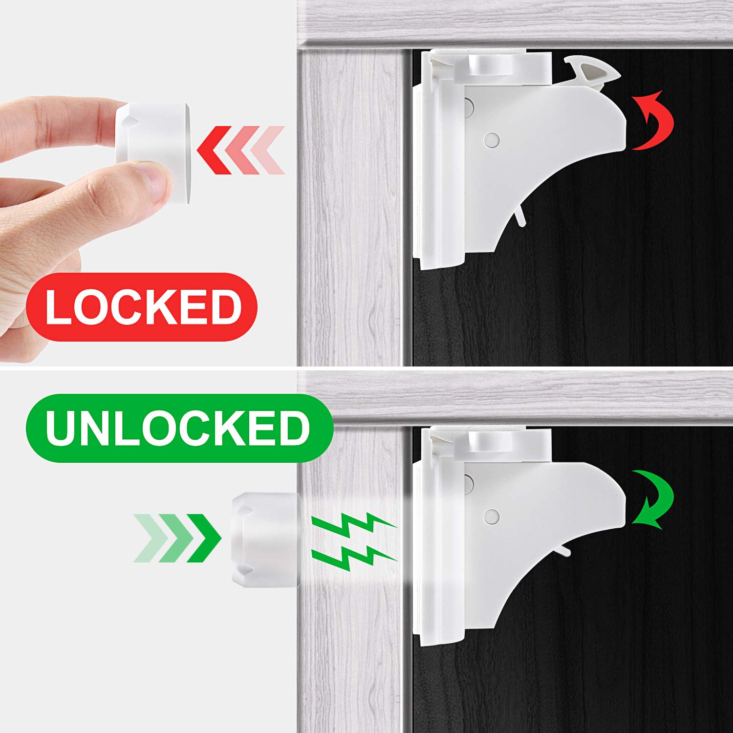 Baby Proofing Magnetic Cabinet Locks - Safeasy Adhesive Children Safety Magnet Drawers Latches (2)