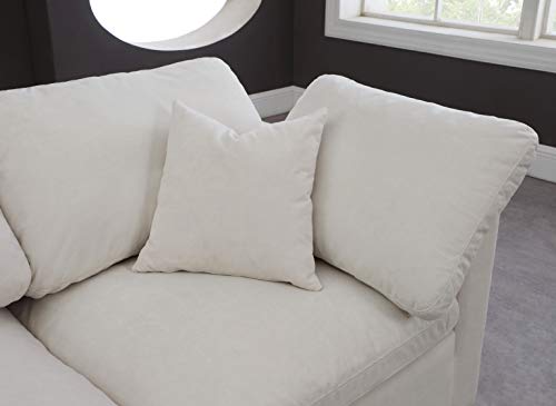 Meridian Furniture Plush Collection Contemporary Down Filled Comfort Overstuffed Velvet Upholstered Modular Sofa, Seating for 1, Cream