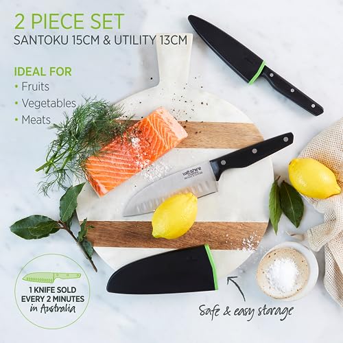 Wiltshire Staysharp Triple Rivet Duo Set Santoku & Utility Knife 2pc, Knives Built-In Sharpener,Sharp At All Times, Lifetime Performance, Slim Scabbard, Ergonomic Triple Rivet Handle, 10Year Guarantee