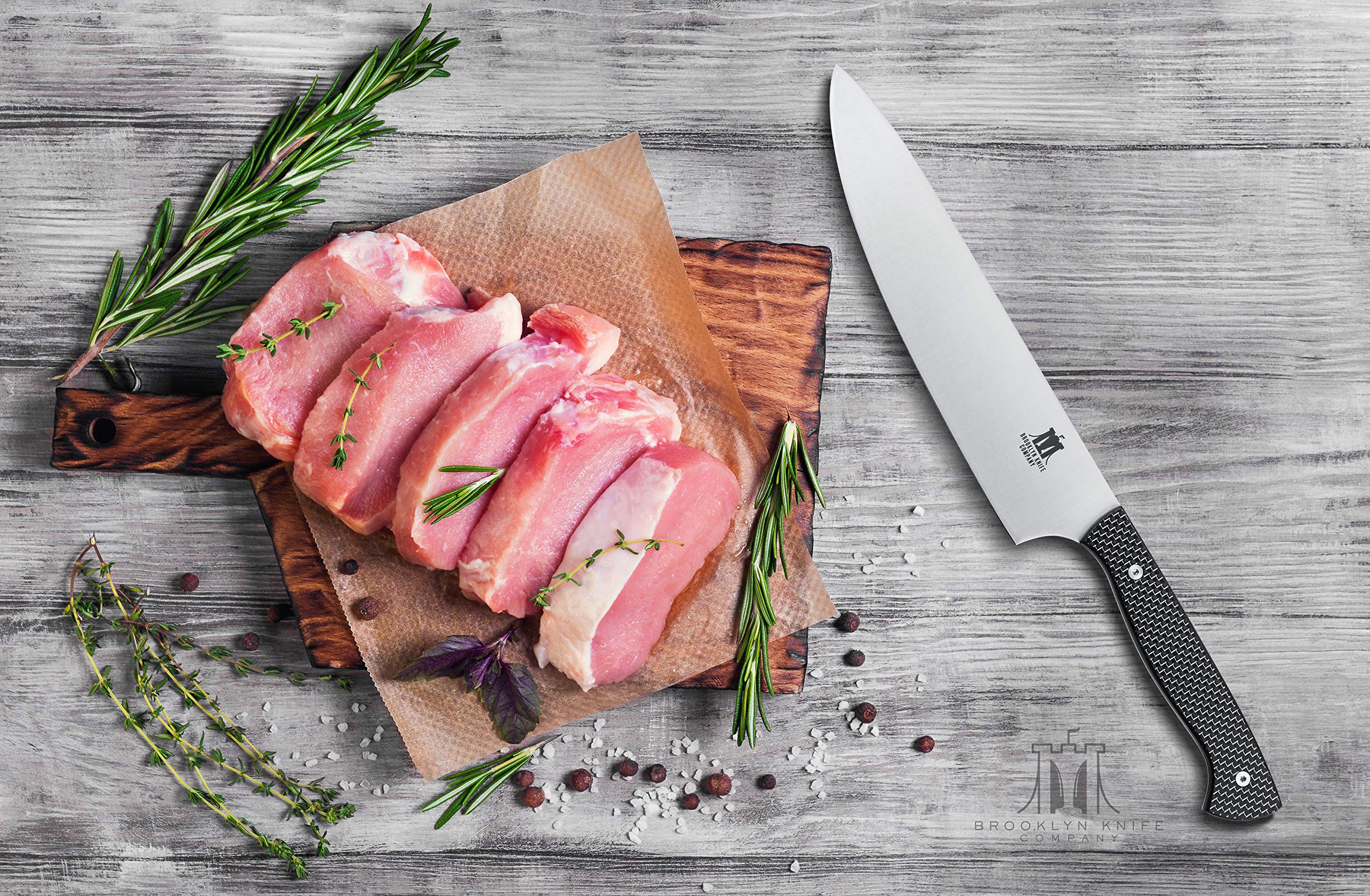 Brooklyn Knife Co. Chef Knife - Carbon Fiber Series - Japanese AUS-08 HC Super Steel - Sheath, 8-Inch