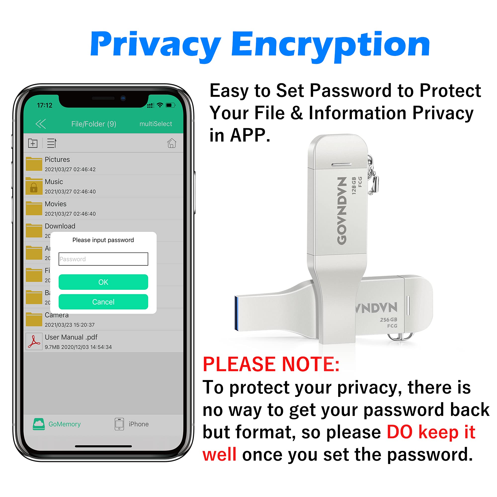 GOVNDVN MFi Certified 256GB iPhone Photo-Stick-USB-C iPhone-Flash Drive Photo-Storage-Thumb-Drive iPhone Backup Stick iPhone Memory Storage for iPhone 15/14/13/12/11 iPad Mac PC Android