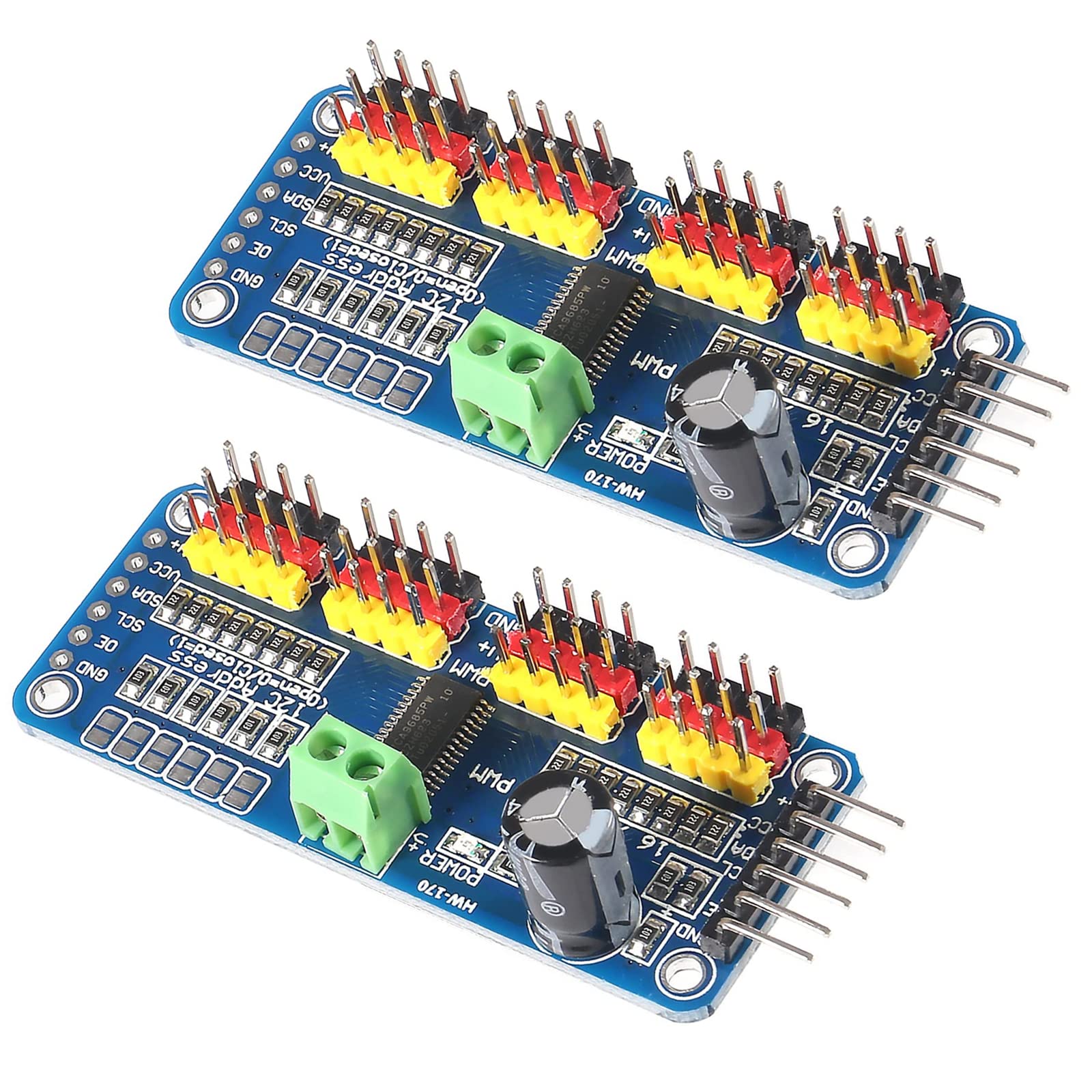 2 Pcs PCA9685 16 Channel 12-Bit PWM Servo Motor Driver Controller Board IIC Module for Arduino Robot Raspberry Pi
