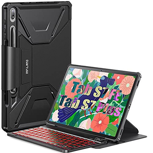INFILAND Samsung Galaxy Tab S8 Plus/ S7 FE/ S7 Plus Backlit Keyboard Case, Multi-Angle 7 Colors Backlight Detachable Wireless, Black