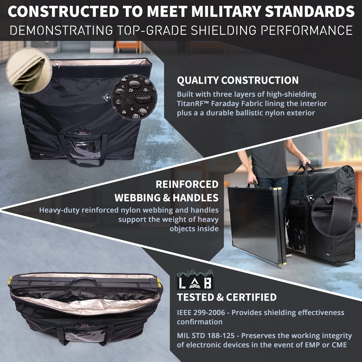 Mission Darkness Eclipse Faraday Bag for Solar Panels & Extra-Large Electronics // Military-Grade RF Shielding Case Designed for EMP CME Solar Flare Protection, Preppers, and Personal Security