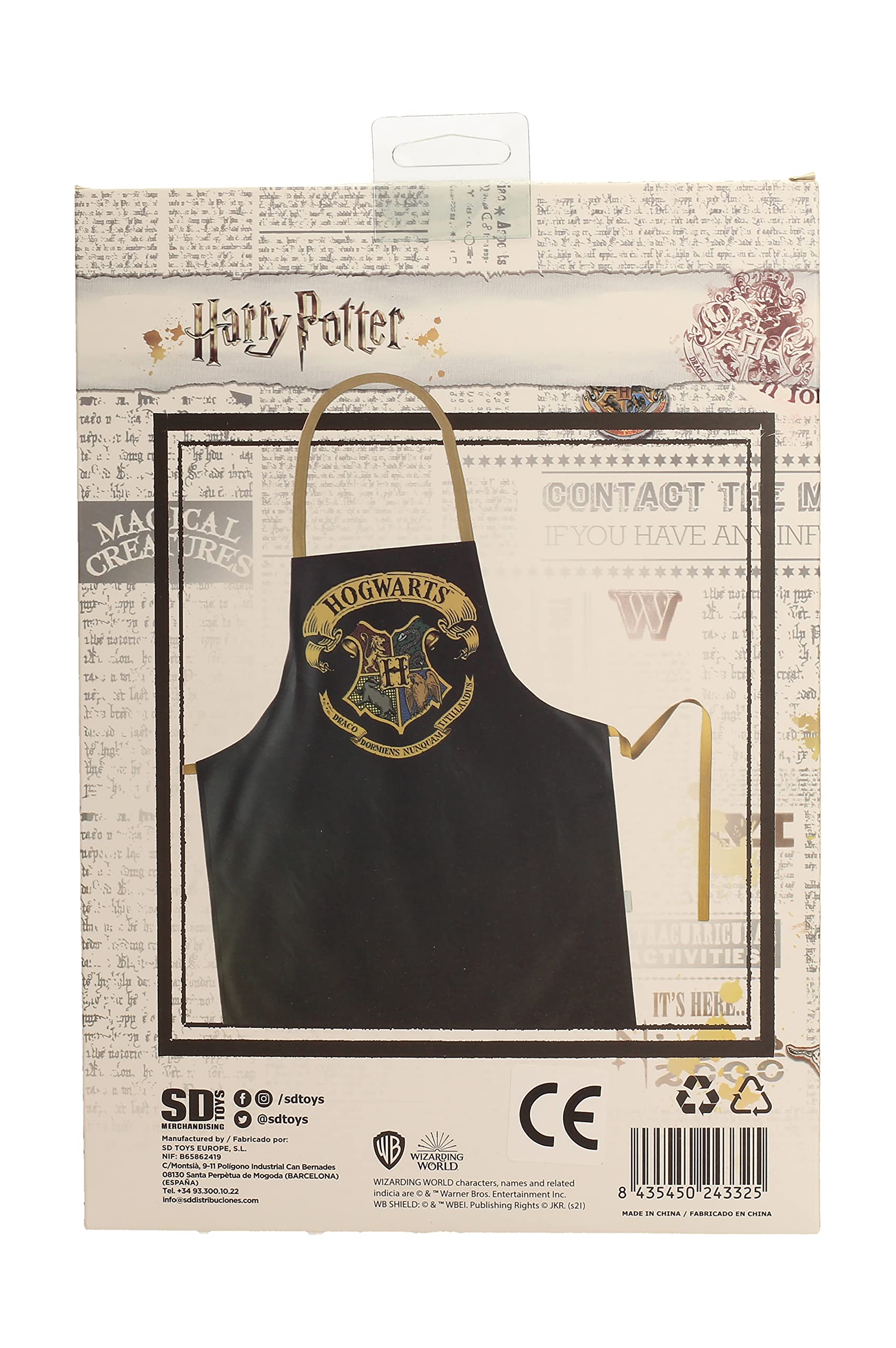 SD Toys Unisex Delantal Escudo Hogwarts Harry Potter Hogwarts Coat of Arms Harry Potter Black Apron, Único