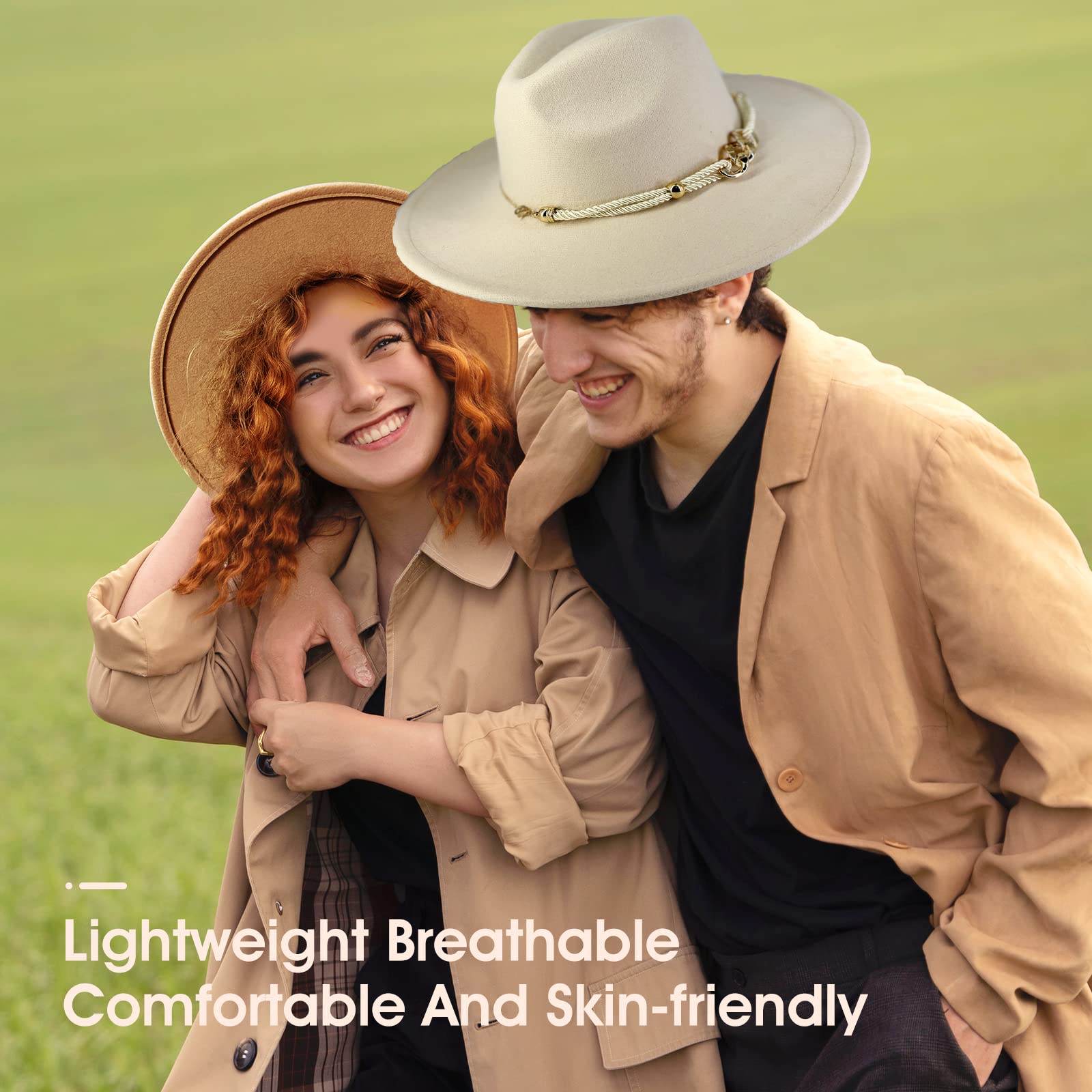 2 Pack Wide Brim Fedora Hats for Women Men, Stylish Felt Fedora Hats for Women Fedora Hats with Belt Felt Panama Hat