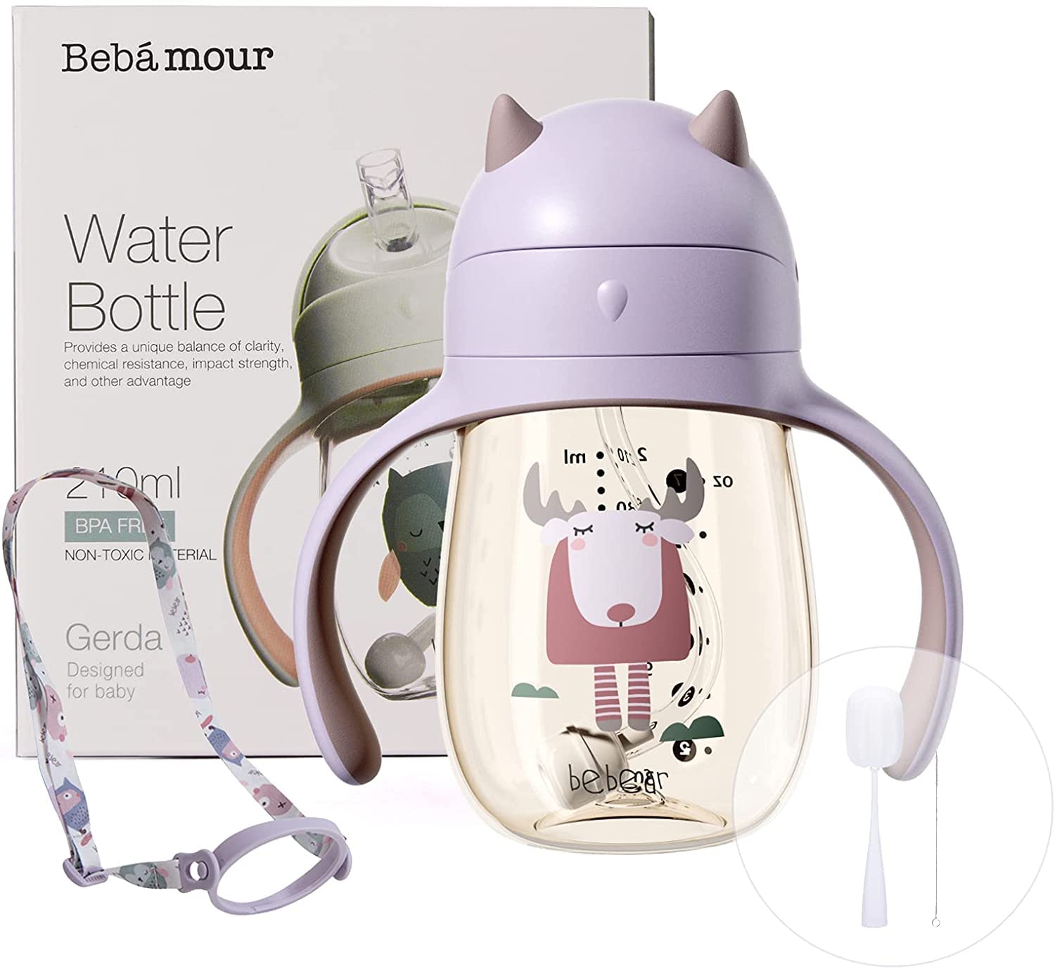 Bebamour Click Lock Weighted Baby Sippy Cups with Removable Handles No Spill Toddler Sippy Cups Transition Cups with Bottle Brush,Straw Cleaner Set(210 ML, PPSU,Purple)