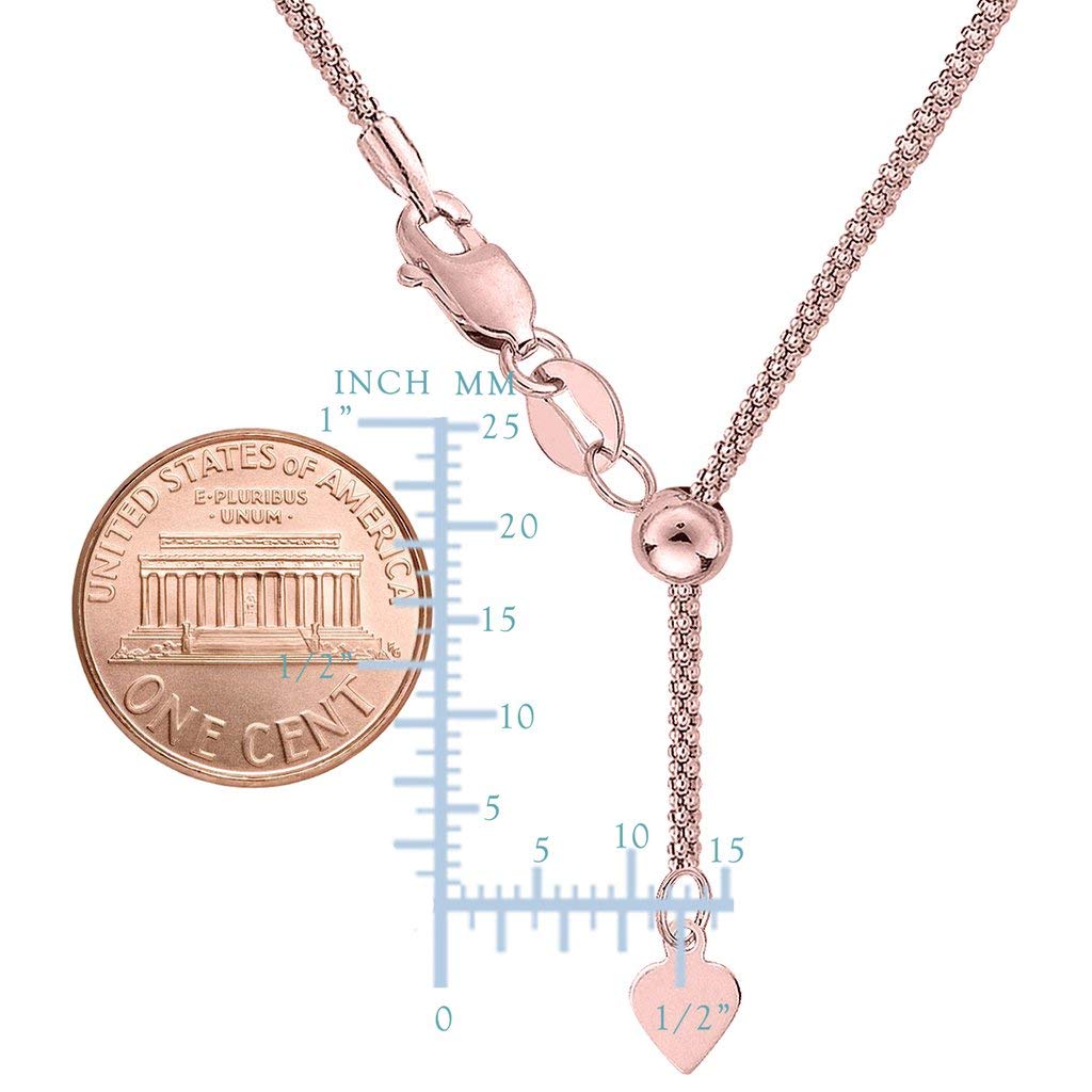 14k SOLID Yellow or White Rose/Pink Gold 1.3MM Adjustable Diamond-Cut Popcorn Chain Necklace For Pendants And Charms (Adjustable Upto 22") Jewelry For Women