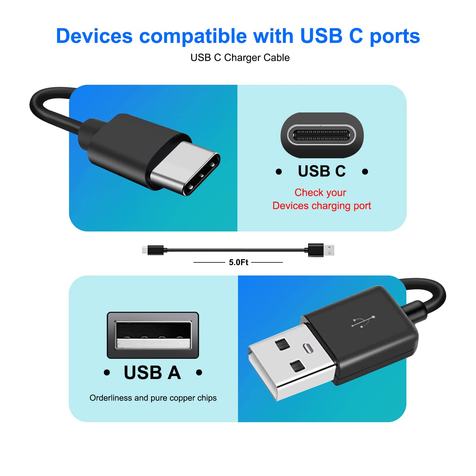 5Ft USB C Wall Fast Charger Charging Cable Cord Compatible for JBL Flip 5 Flip 6, Charge 5 Charge 4, Clip 4, Pulse 4,Pulse 5, GO 3,Extreme-3, JR POP Speakers, JBL Endurance Peak II, Tuner-2 Headphones