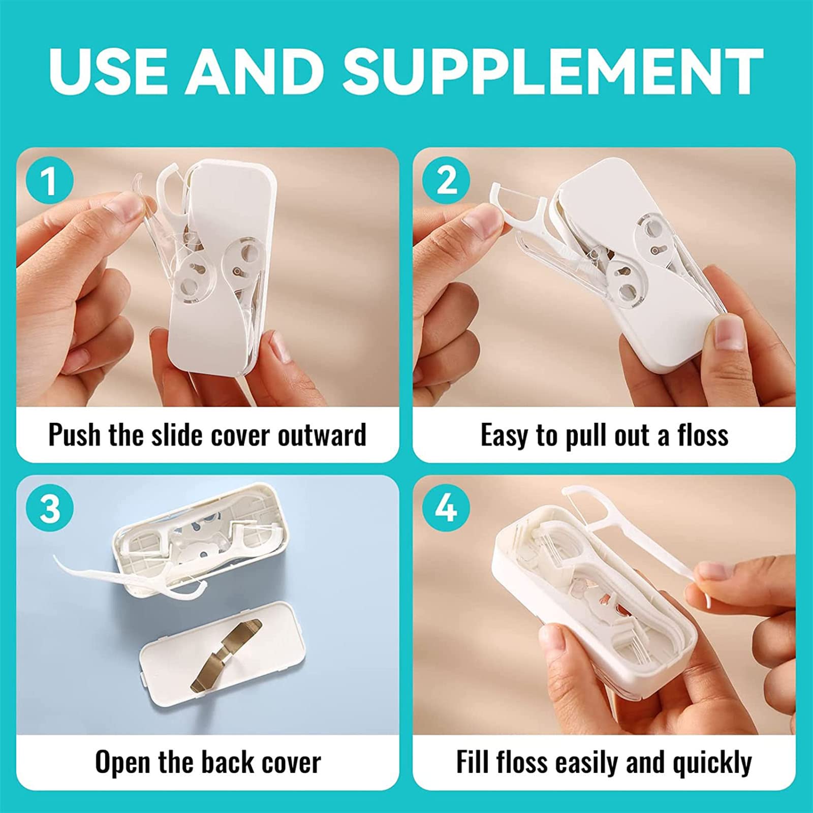 2 PCS Portable Floss Dispenser, Dental Floss Picks Dispenser Case Refillable with 108 Pcs Toothpicks Sticks Dental Floss Picks Holder Dispenser Travel Floss Organize (Black+White)