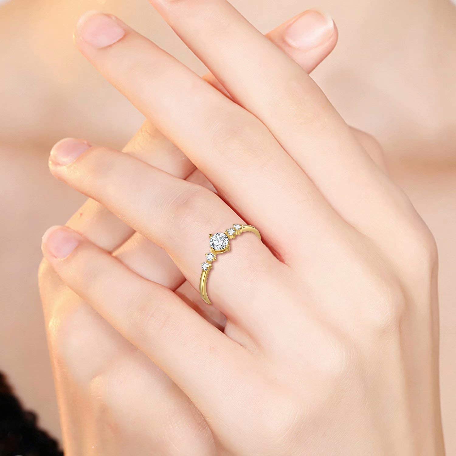 14K Solid Yellow Gold Ring for Women, Real Gold Dainty Wedding Engagement Eternity Bridal Ring Love Jewelry for Her, Size 10