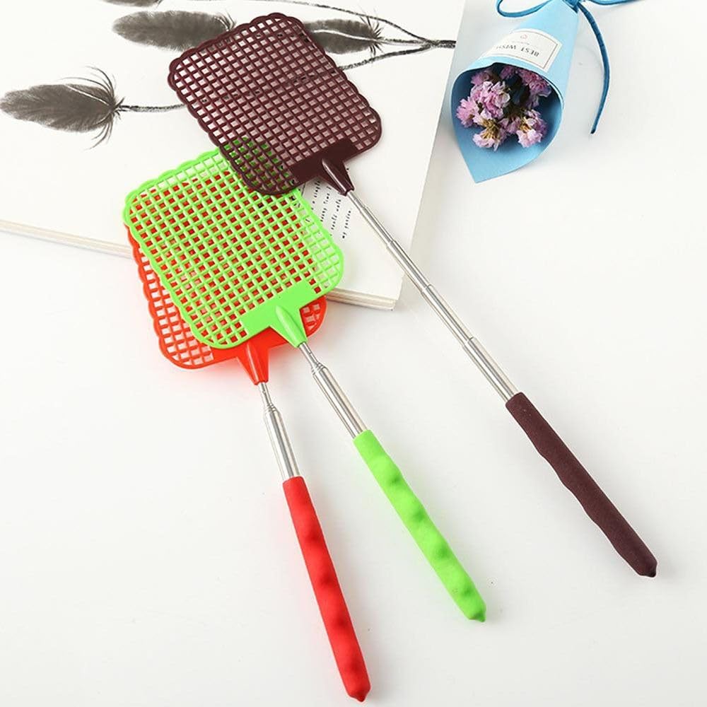 1PCS Extendable Fly Swatter,Plastic Fly Swatter Extendable Flyswatter for Indoor Outdoor(Pink)