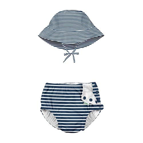 green sprouts i Play Snap Reusable Swimsuit Diaper and Bucket Sun Protection Hat - Navy Stripe