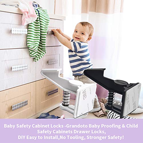 Baby Safety Cabinet Locks 12 Pack White-GRANDOTO Baby Proofing & Child Safety Cabinets Drawer Locks,DIY Easy to Install,No Tooling, Stronger Safety!