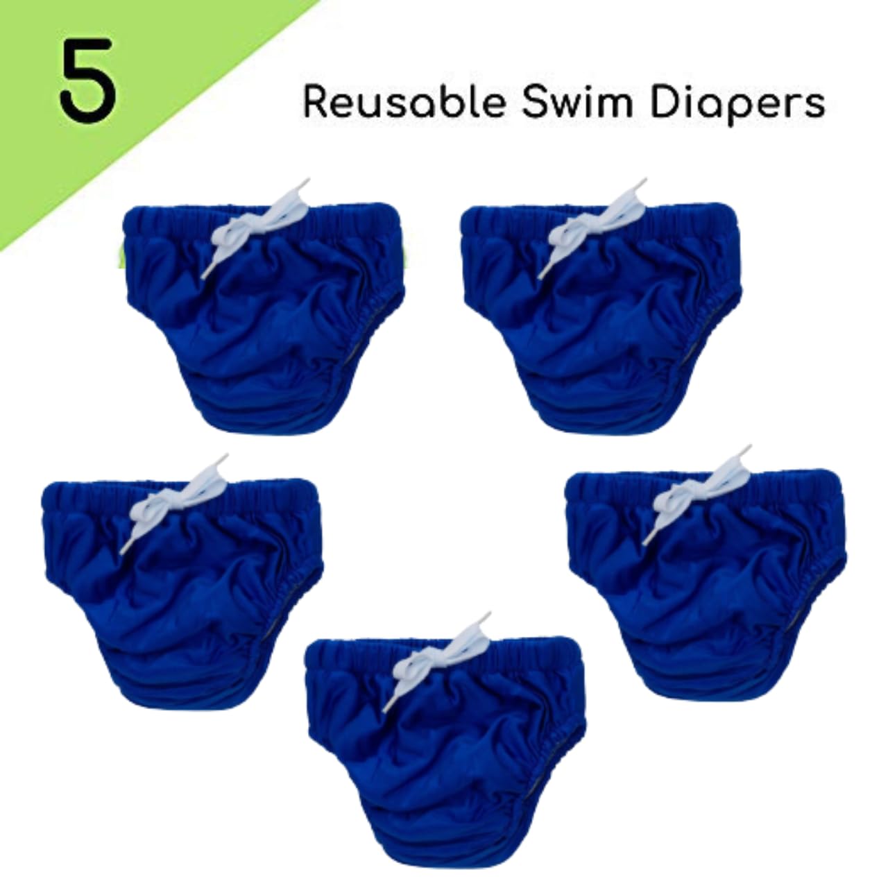 KaWaii Baby Best Fitting Reusable Swim Cloth Diaper Soft Stretchy Mesh Inner, Training Pant, Lightweight, Comfortable, Swimming Lessons, Unisex, Blue, Pack of 5 (M) 24β35 lbs