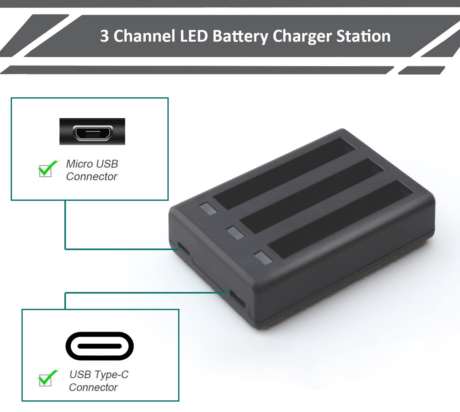 2 Pack Batteries fit for Insta360 X3 Camera, 3-Channel Battery Charger Station for Insta 360 X3