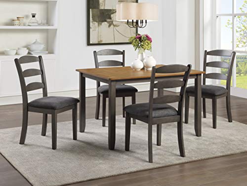 OSP Home Furnishings West Lake Dining Table Set, 5-Piece, Antique Finish Natural Top and Grey Base with Charcoal Fabric
