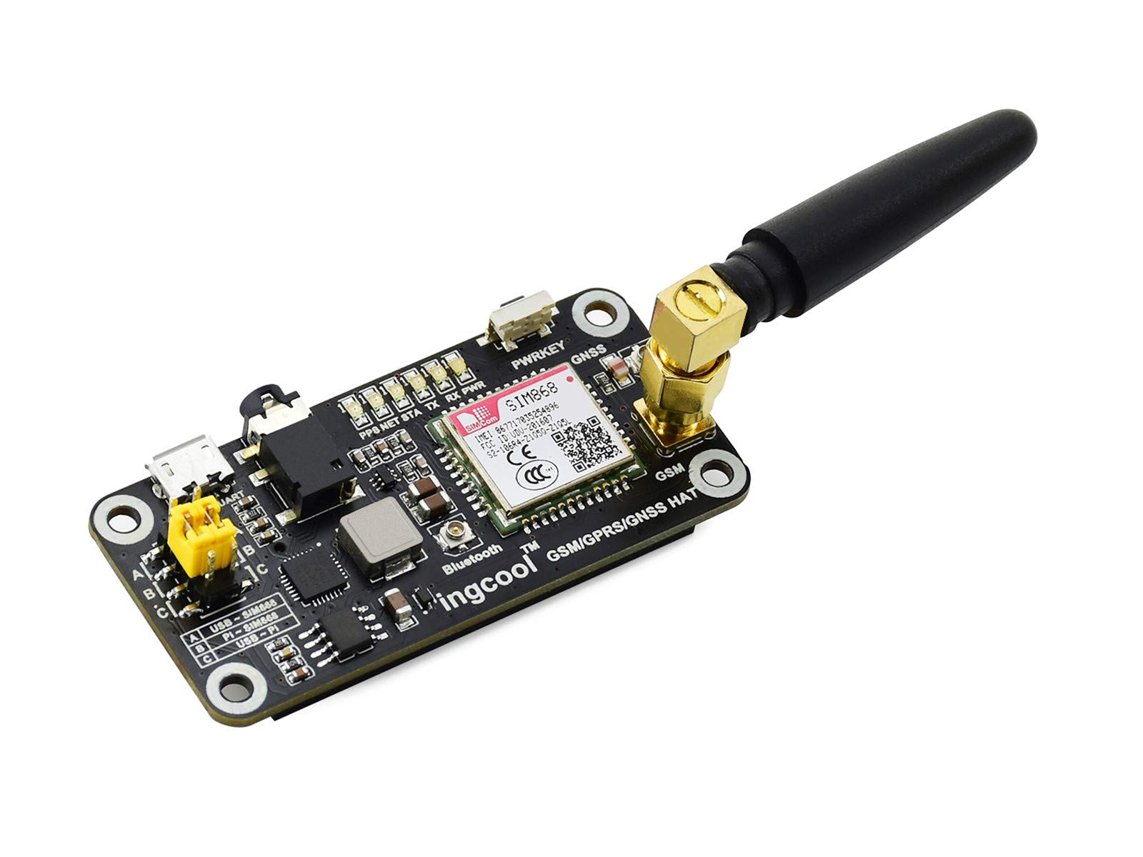 Ingcool GSM/GPRS/GNSS Bluetooth HAT Expansion Board for Raspberry Pi 4B/ 3B+/ 3B/ 2B/ Zero W/Zero, Based on SIM868 Module Supports SMS, Phone Call, Global Position, Transfer Data, etc.