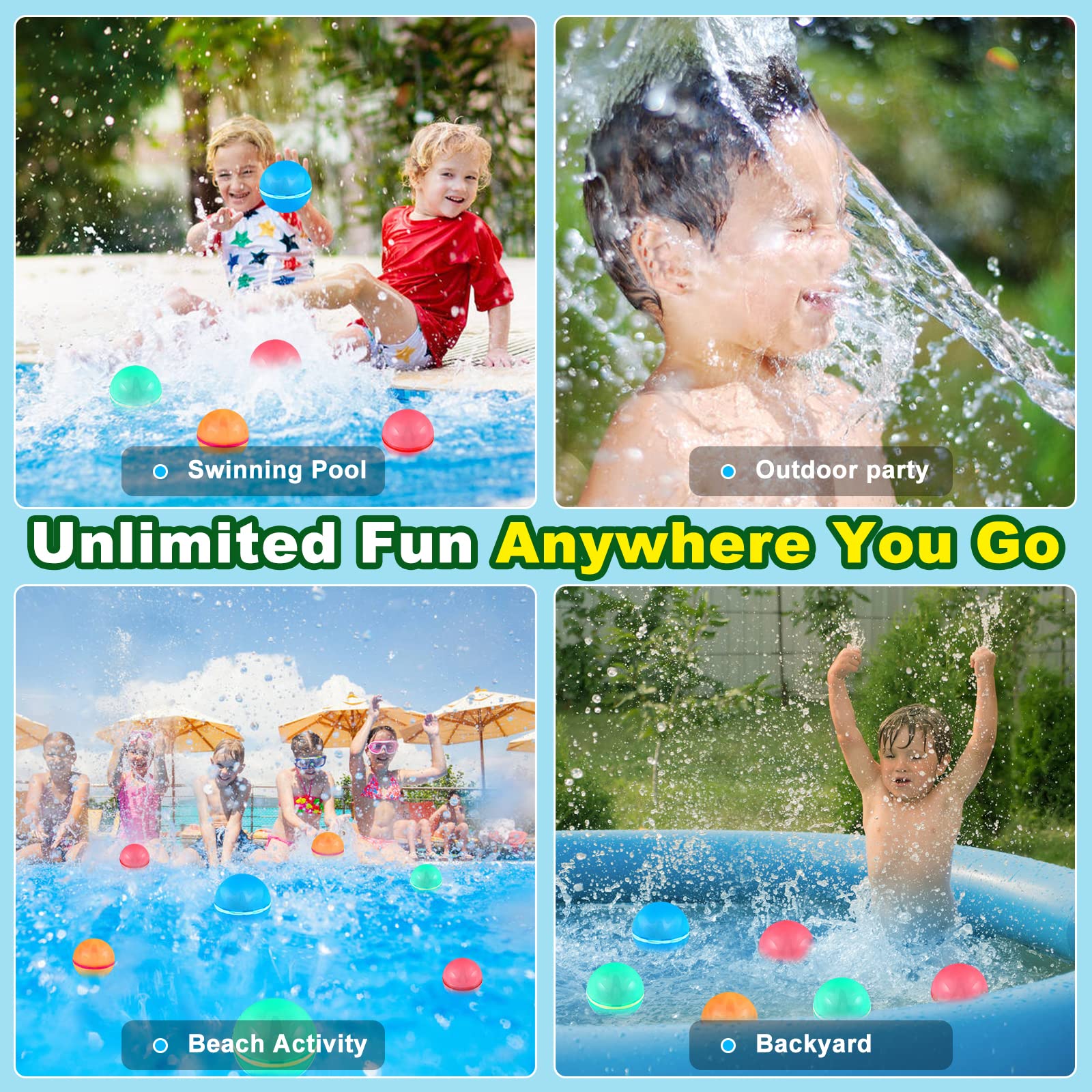 10PCS Water Balloons, Reusable and Refillable Water Balloons for Kids Adults, Quick Fill and Great Gift for Outdoor Activities and Water Games (10pcs)