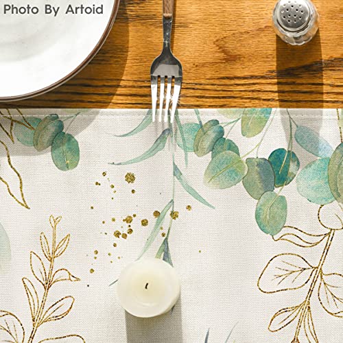 Artoid Mode Beige Greenery Eucalyptus Summer Table Runner, Spring Seasonal Anniversary Holiday Kitchen Dining Table Decoration for Indoor Outdoor Home Party Decor 13 x 72 Inch