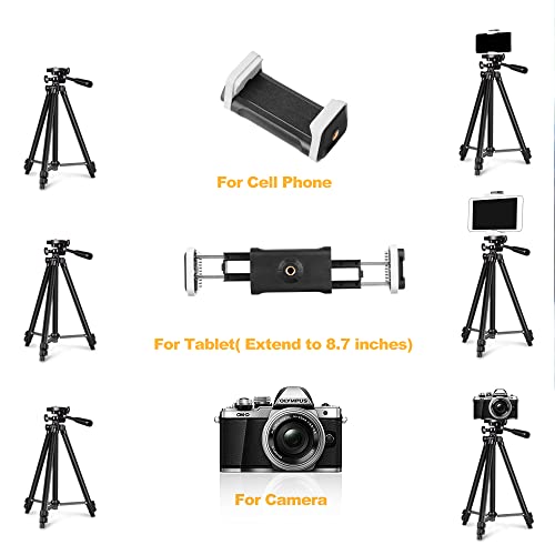 Aureday Phone Tripod, 50” Extendable Adjustable Smartphone & Tablet Tripod Stand with Phone Holder Mount & Remote, Compatible with Tablet/Cell Phone/Camera