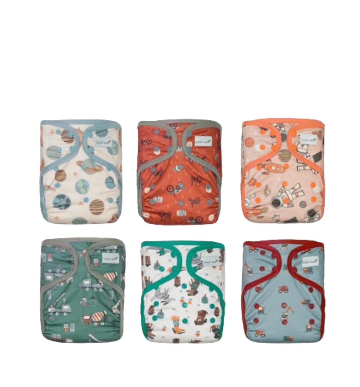 KaWaii Baby Happy Leak-Free Cloth Diaper Covers, Double Waterproof Layer Adjustable Reusable Diaper Cover Baby Boys 8-36 pounds, Pack of 6
