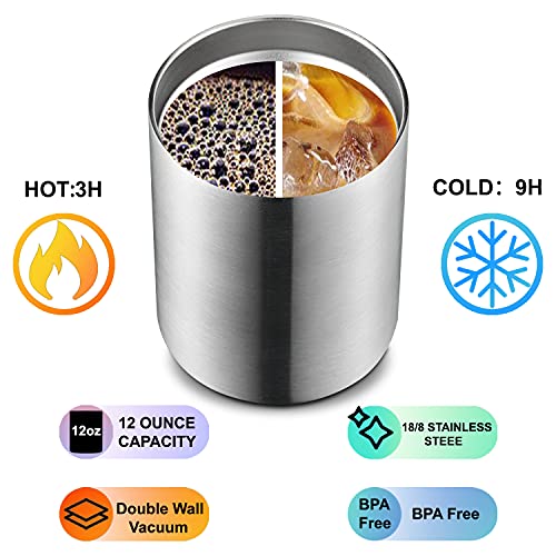 MEWAY 12oz/8Pack Coffee Mug With Lid, Insulated Stainless Steel Reusable Coffee Cup, Double Wall Durable Coffee Mug, Powder Coate,For Coffee, Beer, Home, Office(Silver,8 Pack)